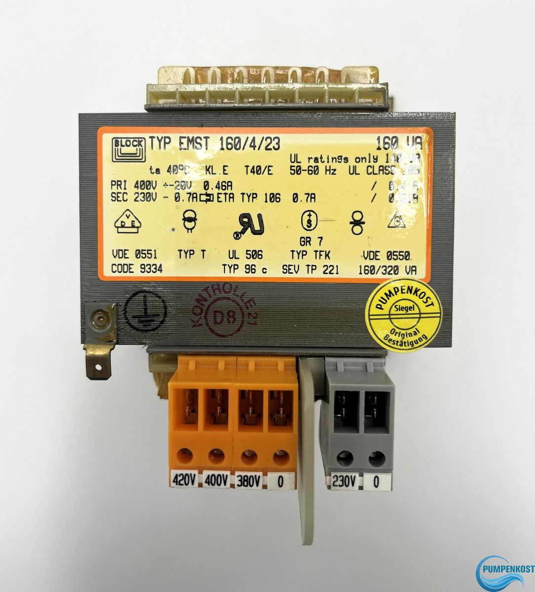 Block EMST 160/4/23 Trafo pri. 400V sek 230V 160VA T10/182